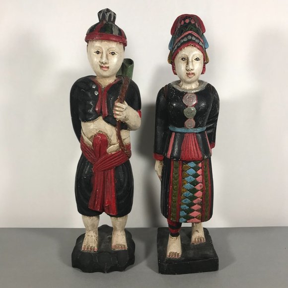 Accents | Vintage Wooden 13 Statue Dolls Male And Female In Traditional ...